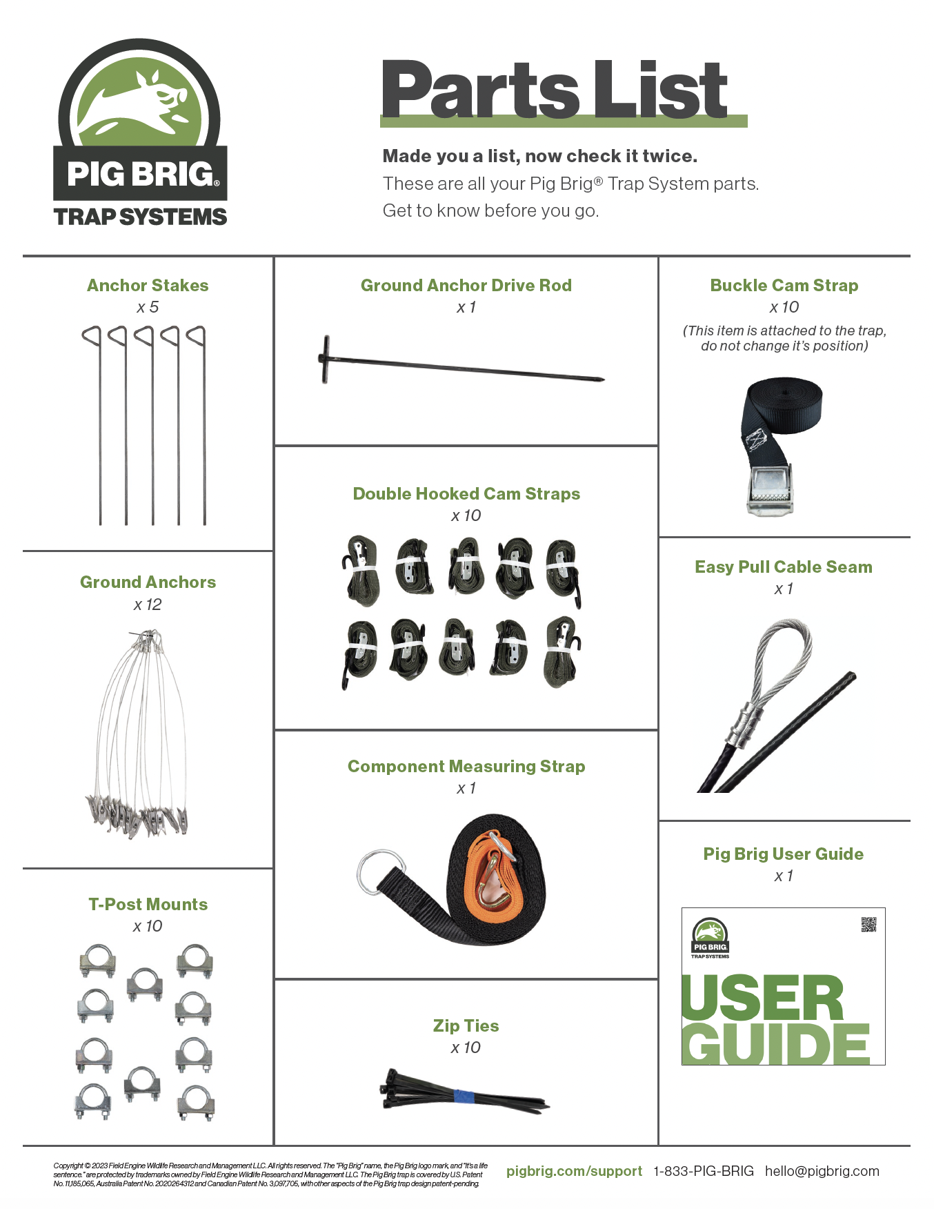 Parts List – Pig Brig Support Center